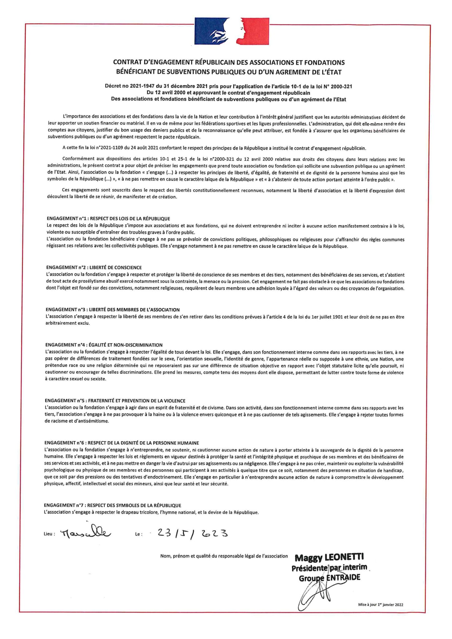Contrat d’engagement Républicain - Groupe Entraide